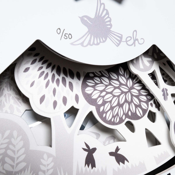 Papercut Forest Weather Clock by Emily Hogarth – Bramwell Brown Art Clocks